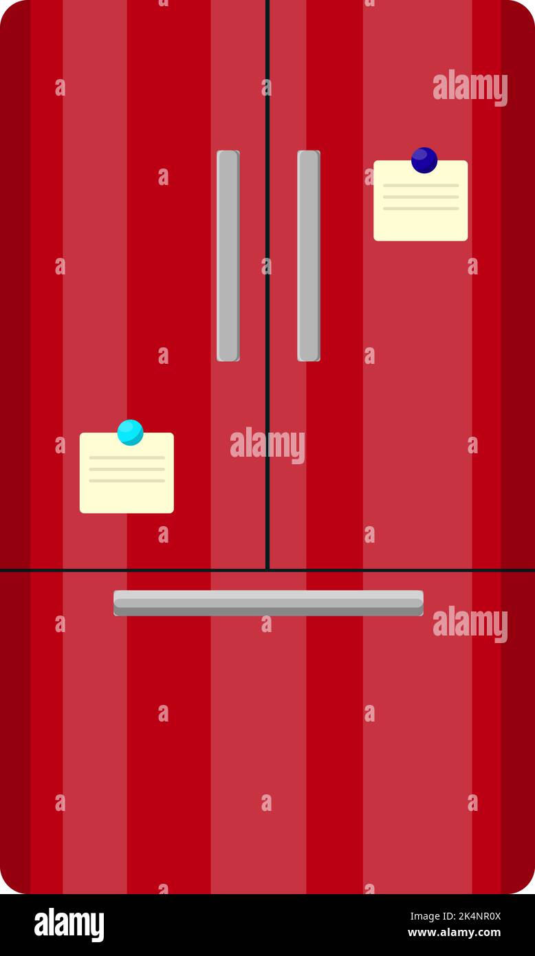 Modern Red double refridgerator, illustration, vector on a white ...
