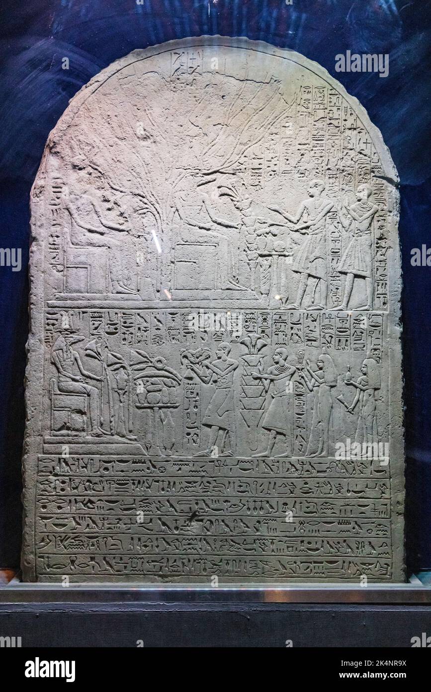 Kom Ombo, Aswan, Egypt. February 25, 2022. Stele stone tablet in a ...