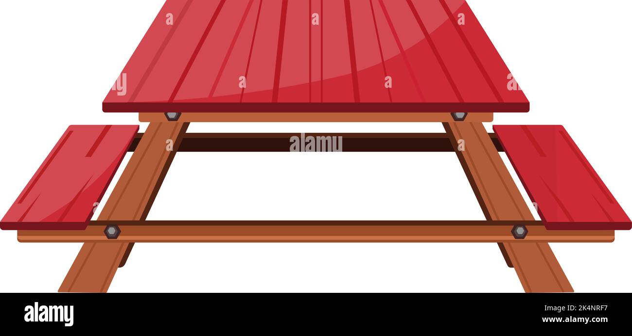 Red picnic table, illustration, vector on a white background Stock ...