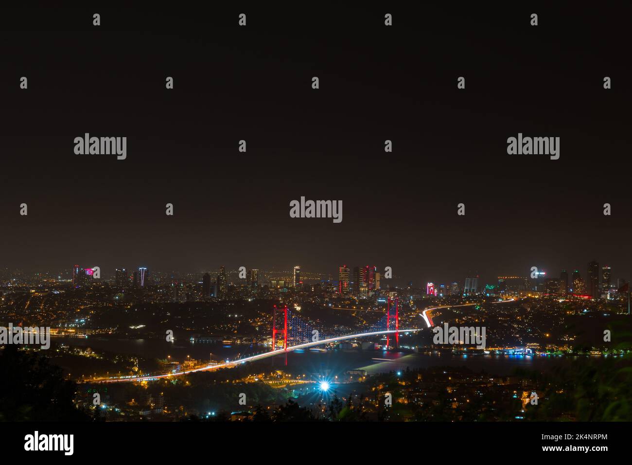 Istanbul view and night skyline.Bosphorus Bridge and Istanbul strait ...