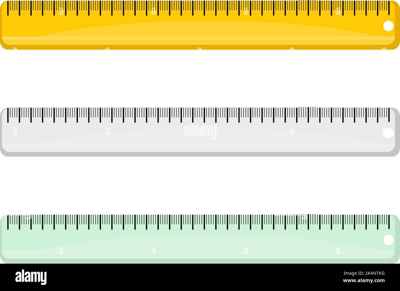 Three school rulers, illustration, vector on a white background Stock ...