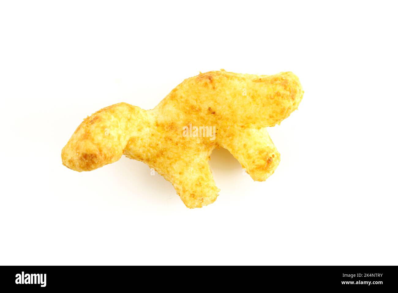 Dinosaur shaped peanut flips puff isolated on white background. Kids ...