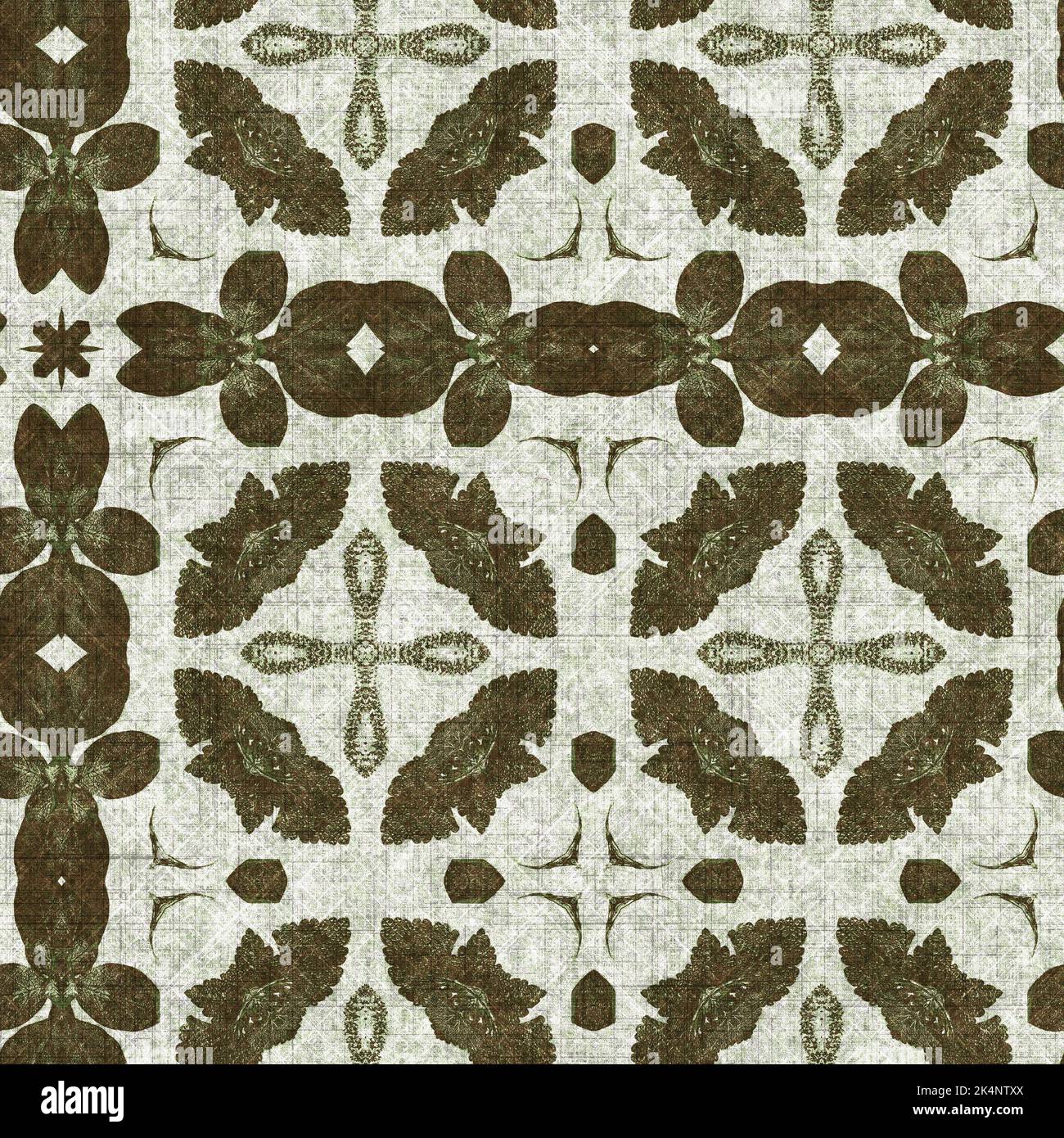 Foliage green kaleidoscope seamless texture pattern. Trendy optic fresh ...