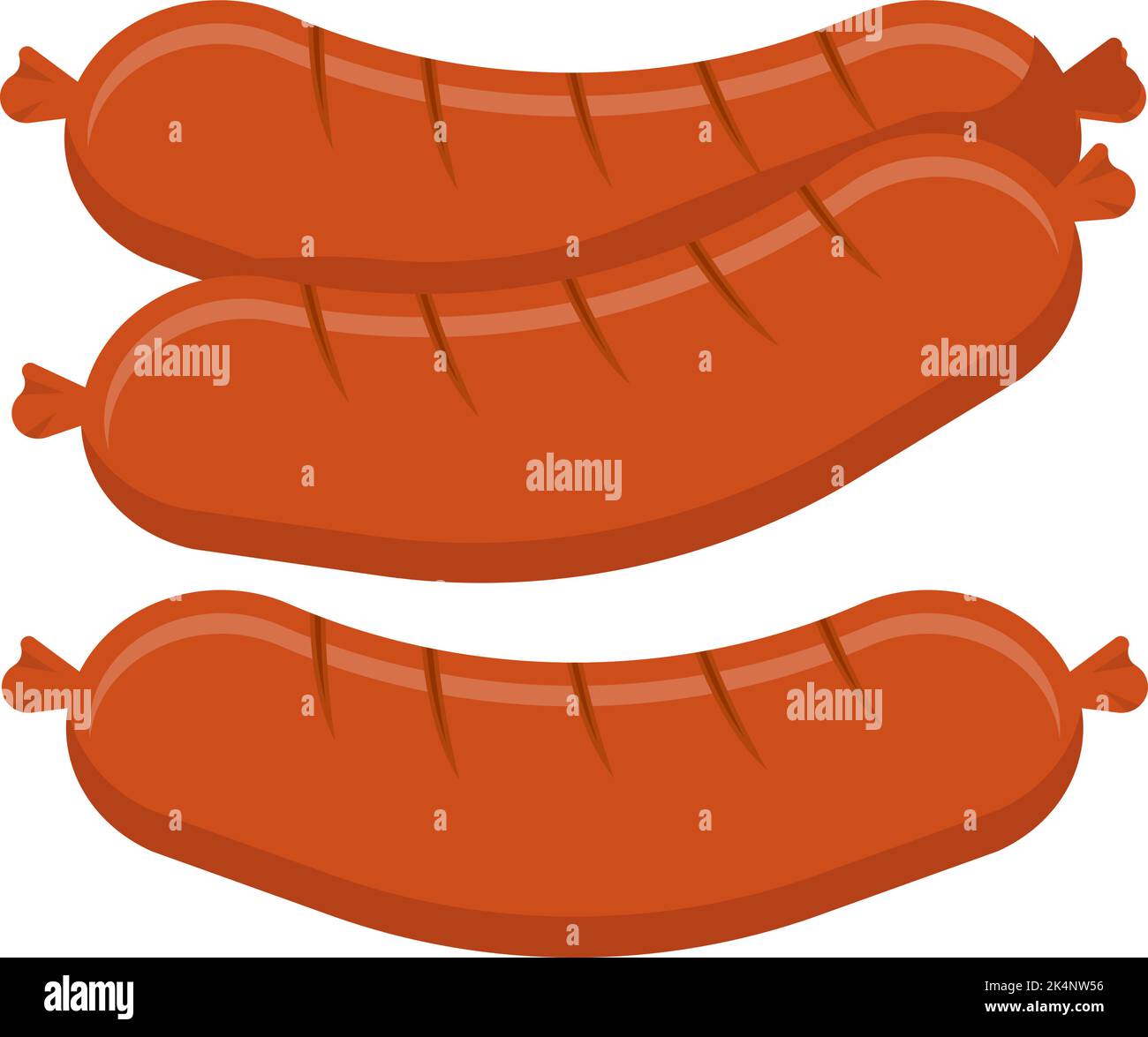 Tasty barbequed sausages, illustration, vector on a white background ...