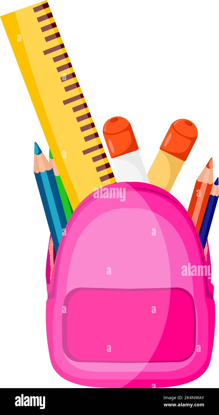 Pink school bag, illustration, vector on a white background Stock ...