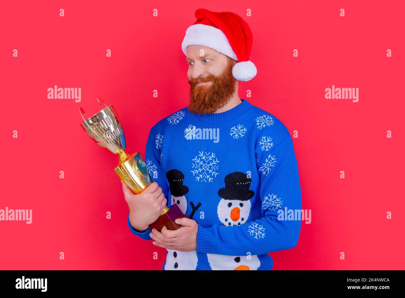 christmas achievement. pleased man winner with christmas achievement ...