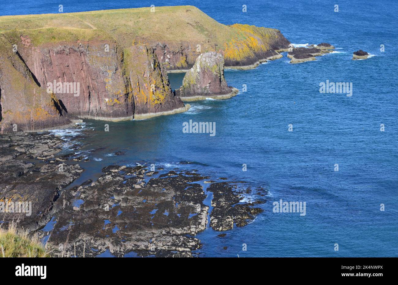 Sea cliffs along the coastal path for Dunottar Castle, Stonehaven ...
