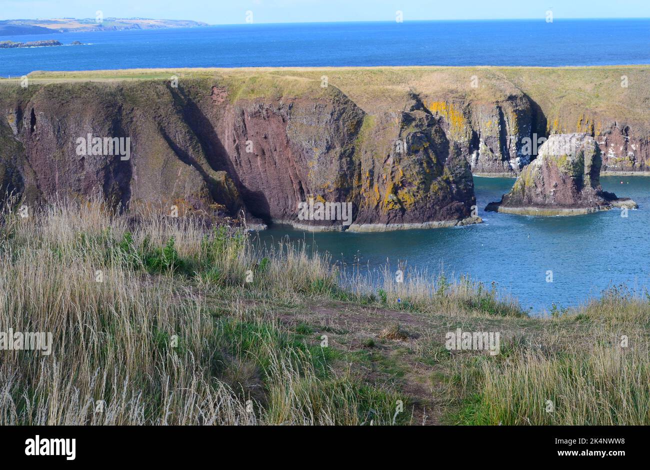 Sea cliffs along the coastal path for Dunottar Castle, Stonehaven ...