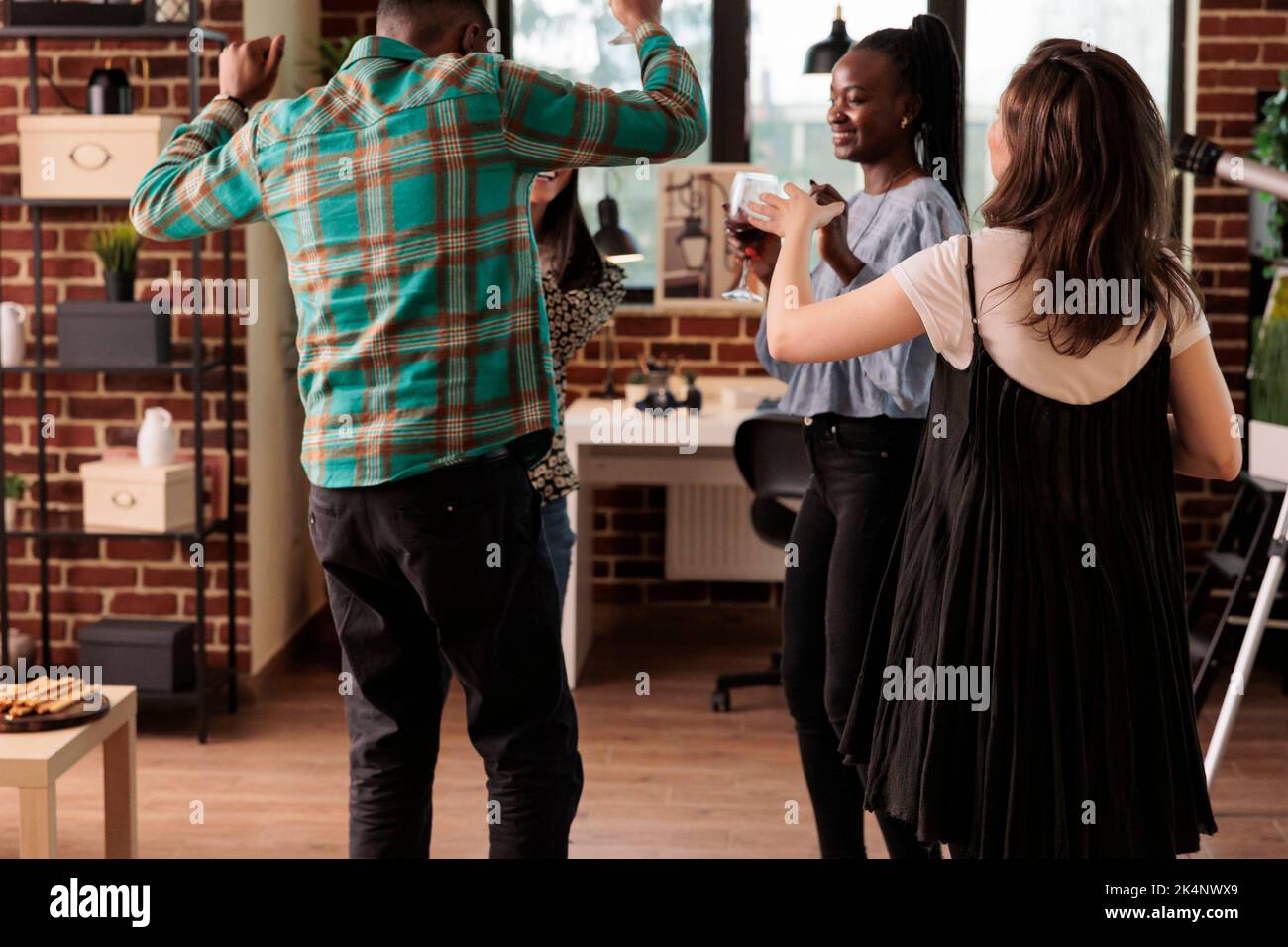 Multicultural friends, mates, people group, bunch dancing, drinking ...