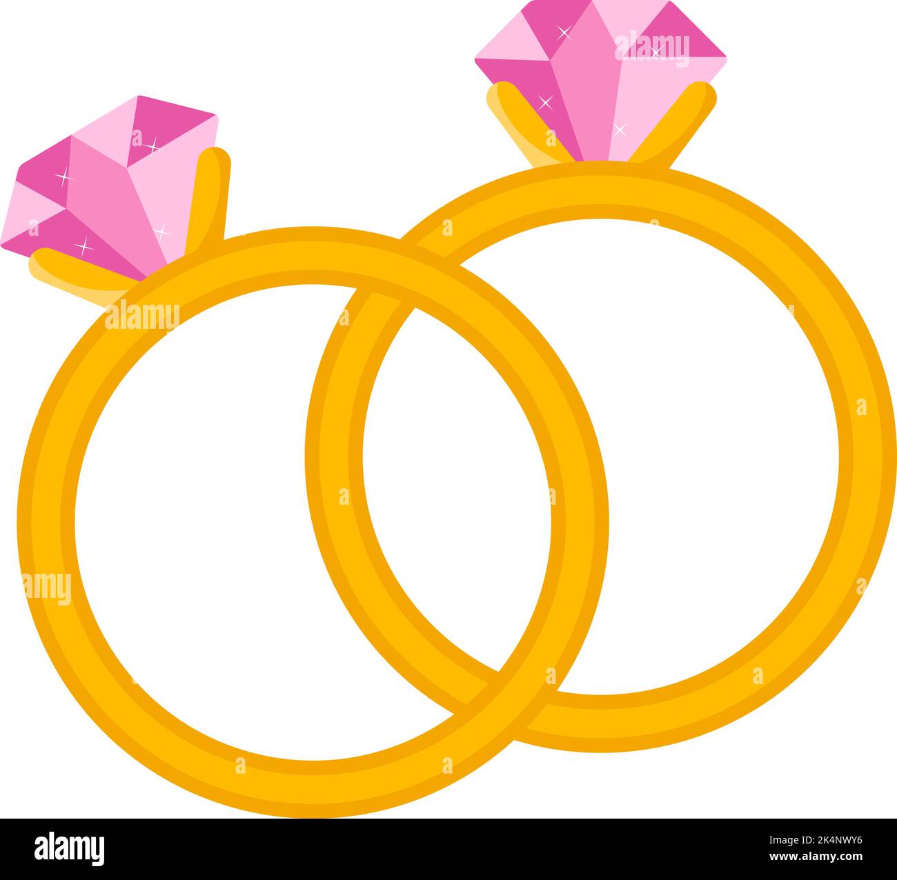 Proposal rings with pink stones, illustration, vector on a white ...