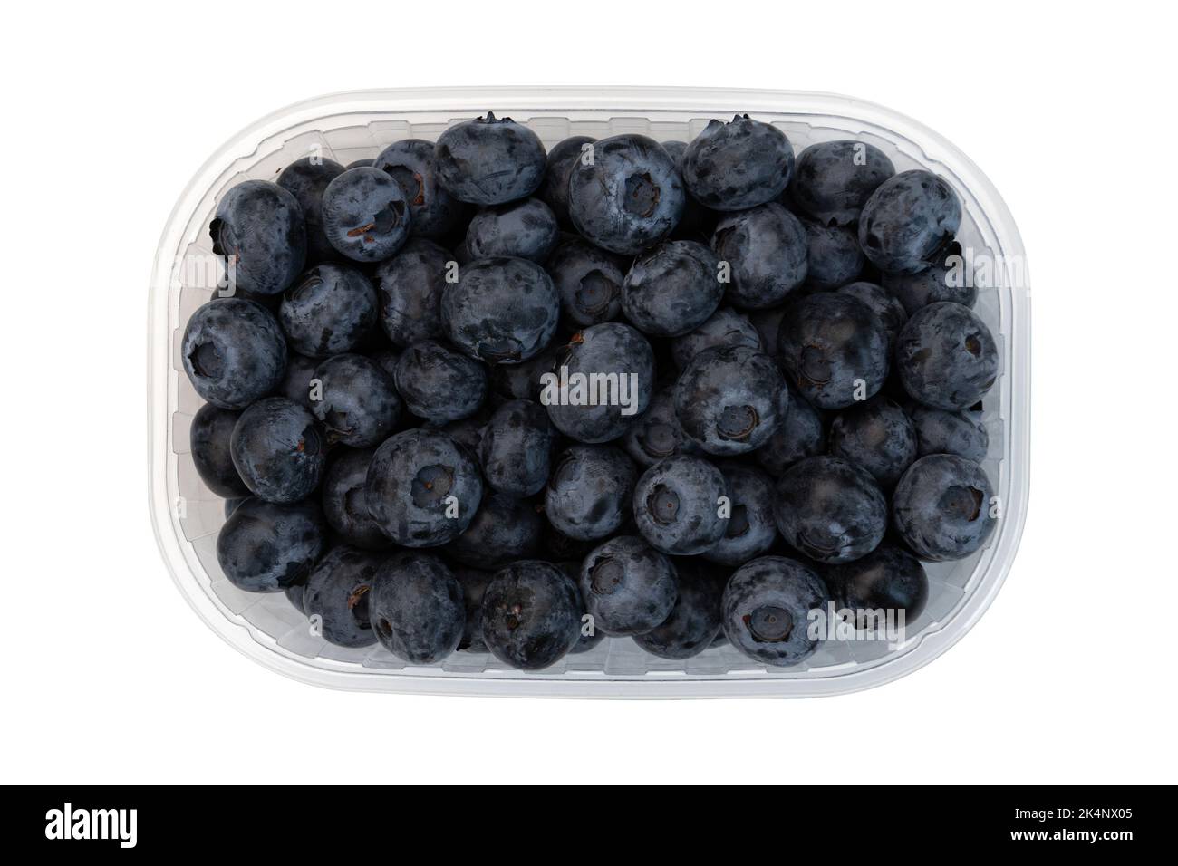fresh blueberries in plastic box container isolated on white background ...