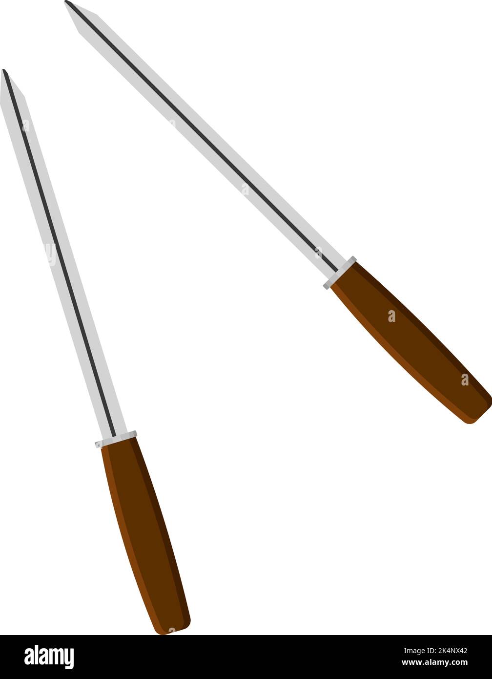 Two brown screwdrivers, illustration, vector on a white background ...