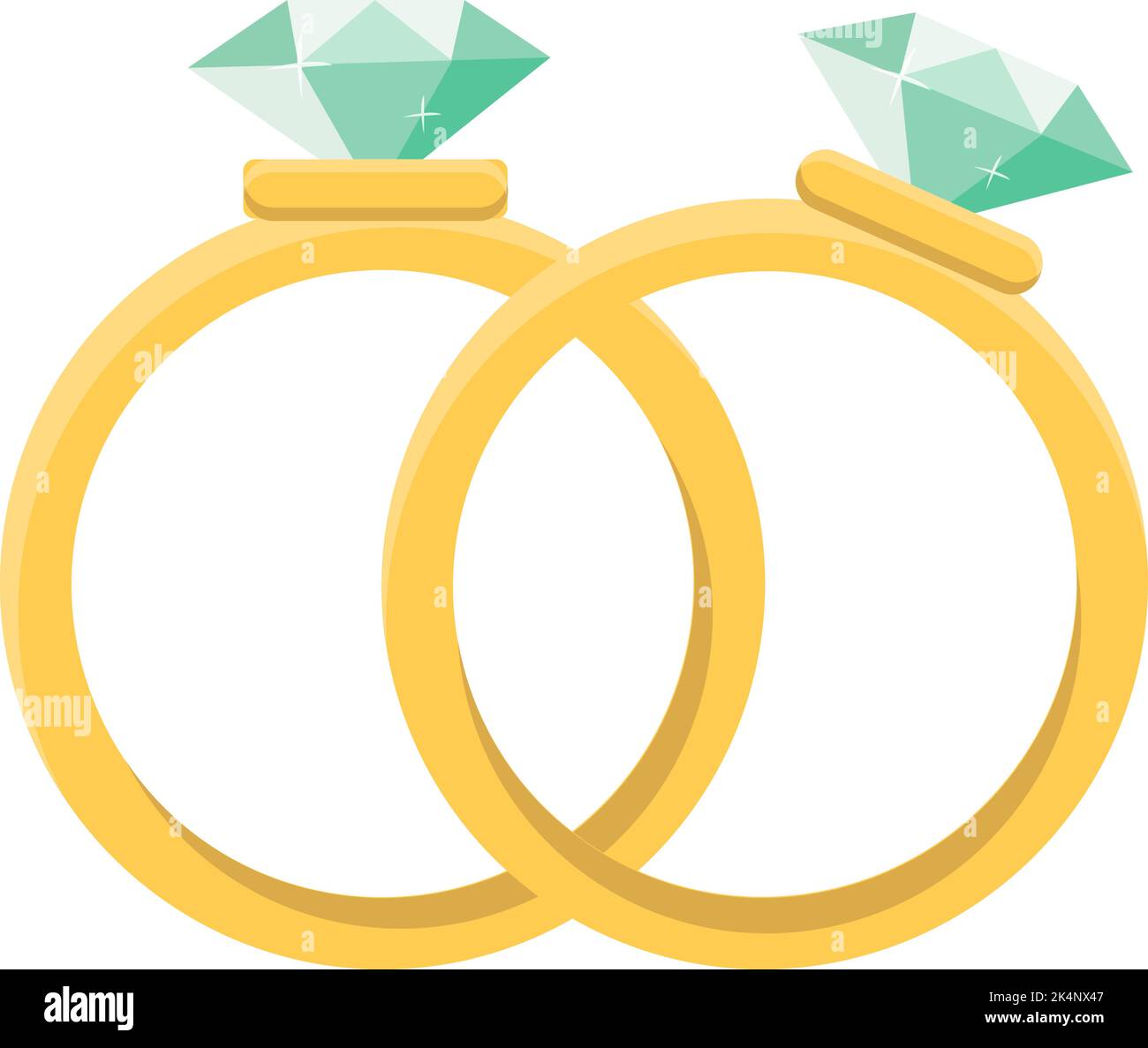 Golden rings with green stones, illustration, vector on a white ...
