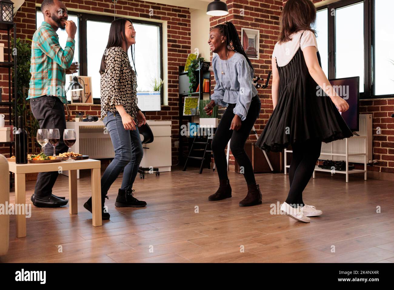 Friends multiethnic group having good time together, smiling, laughing ...