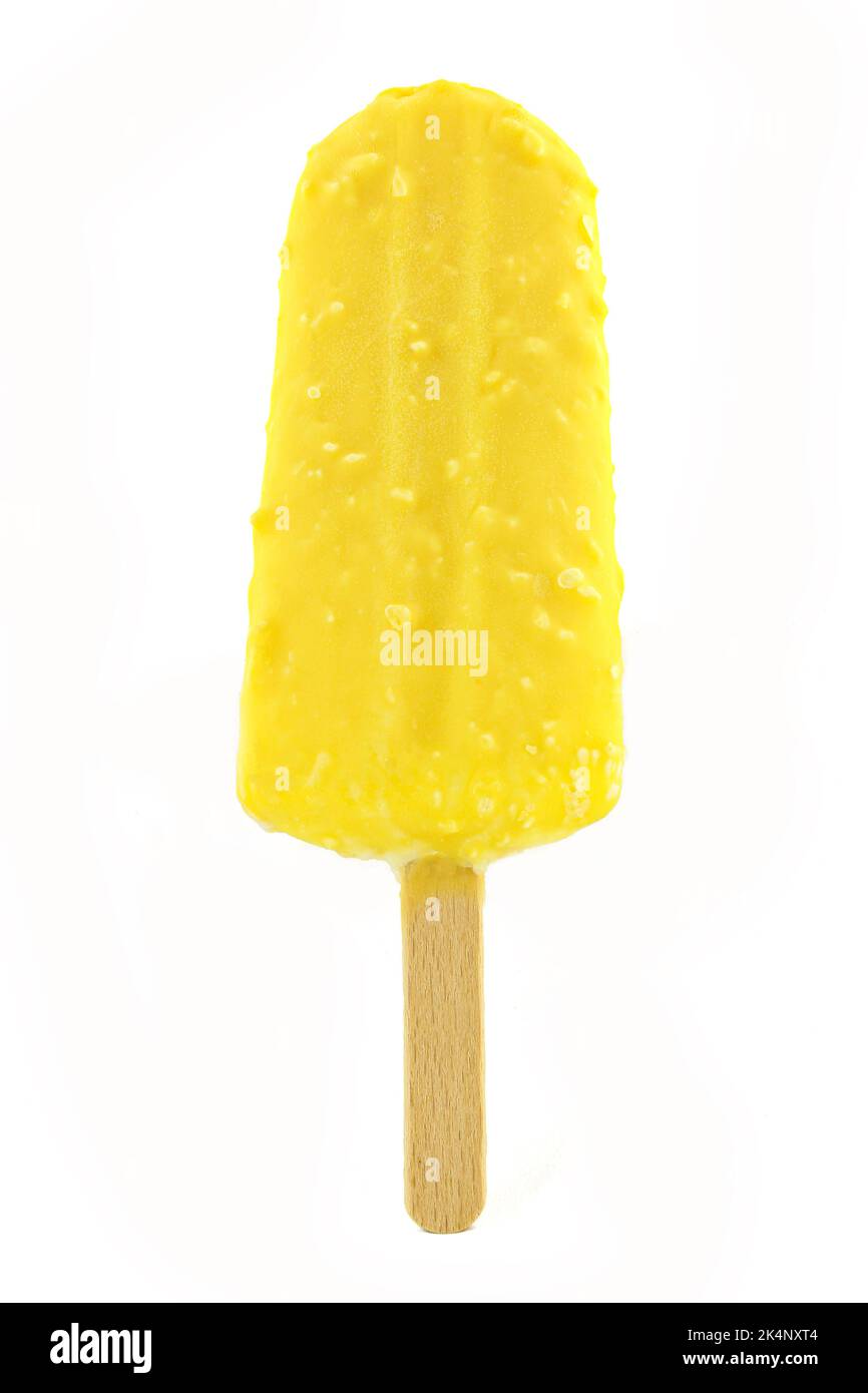 Yellow vanilla icecream on stick isolated on white background Stock ...