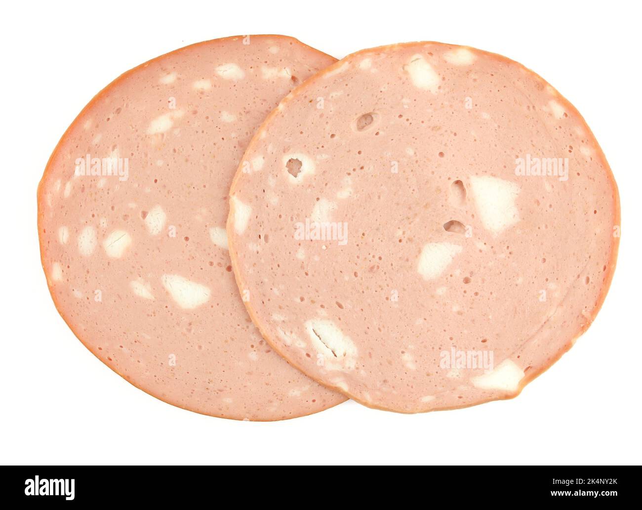 Two chicken mortadella slices isolated on white background Stock Photo ...