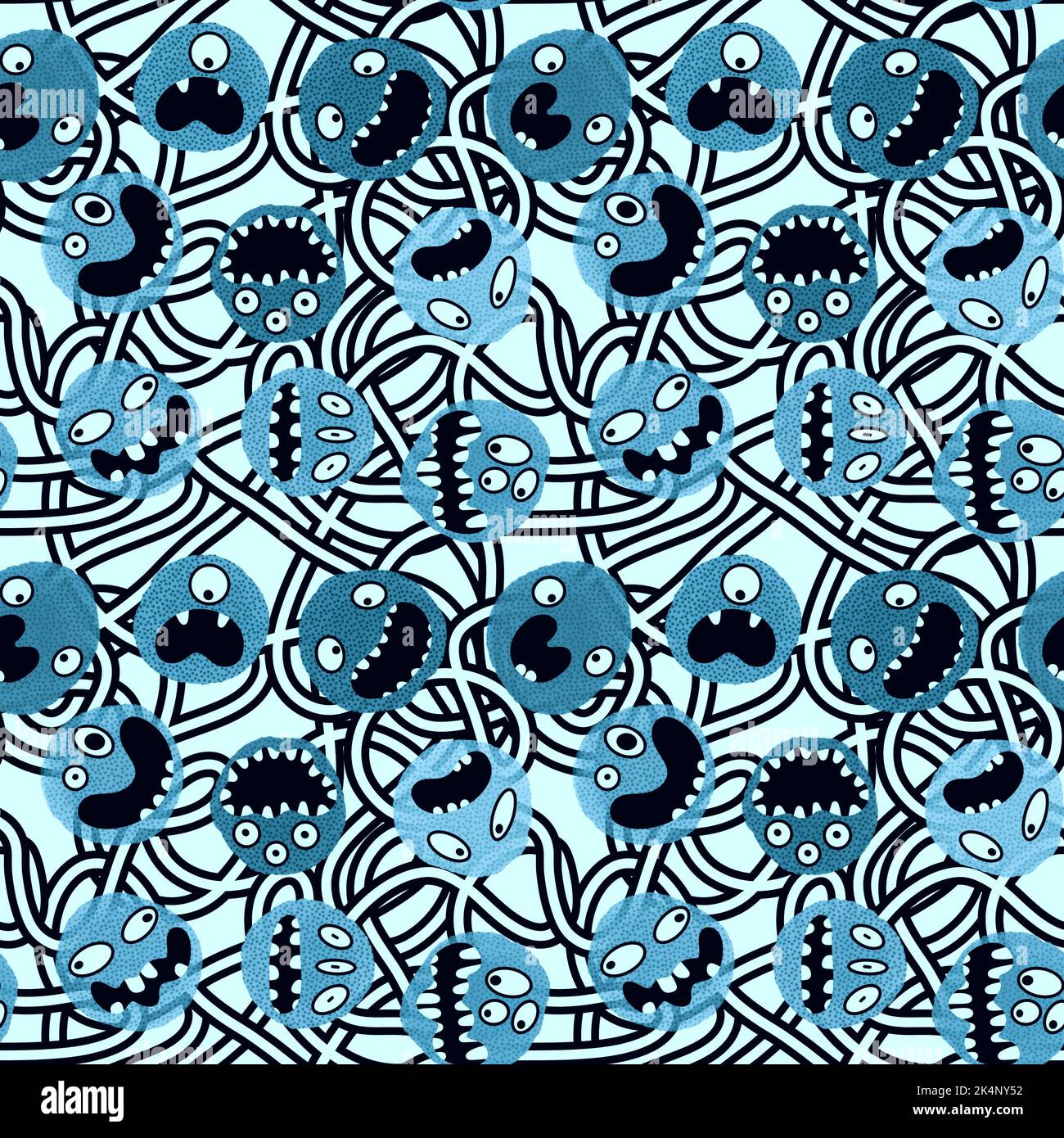 Monsters aliens cartoon seamless Halloween doodle pattern for wrapping ...