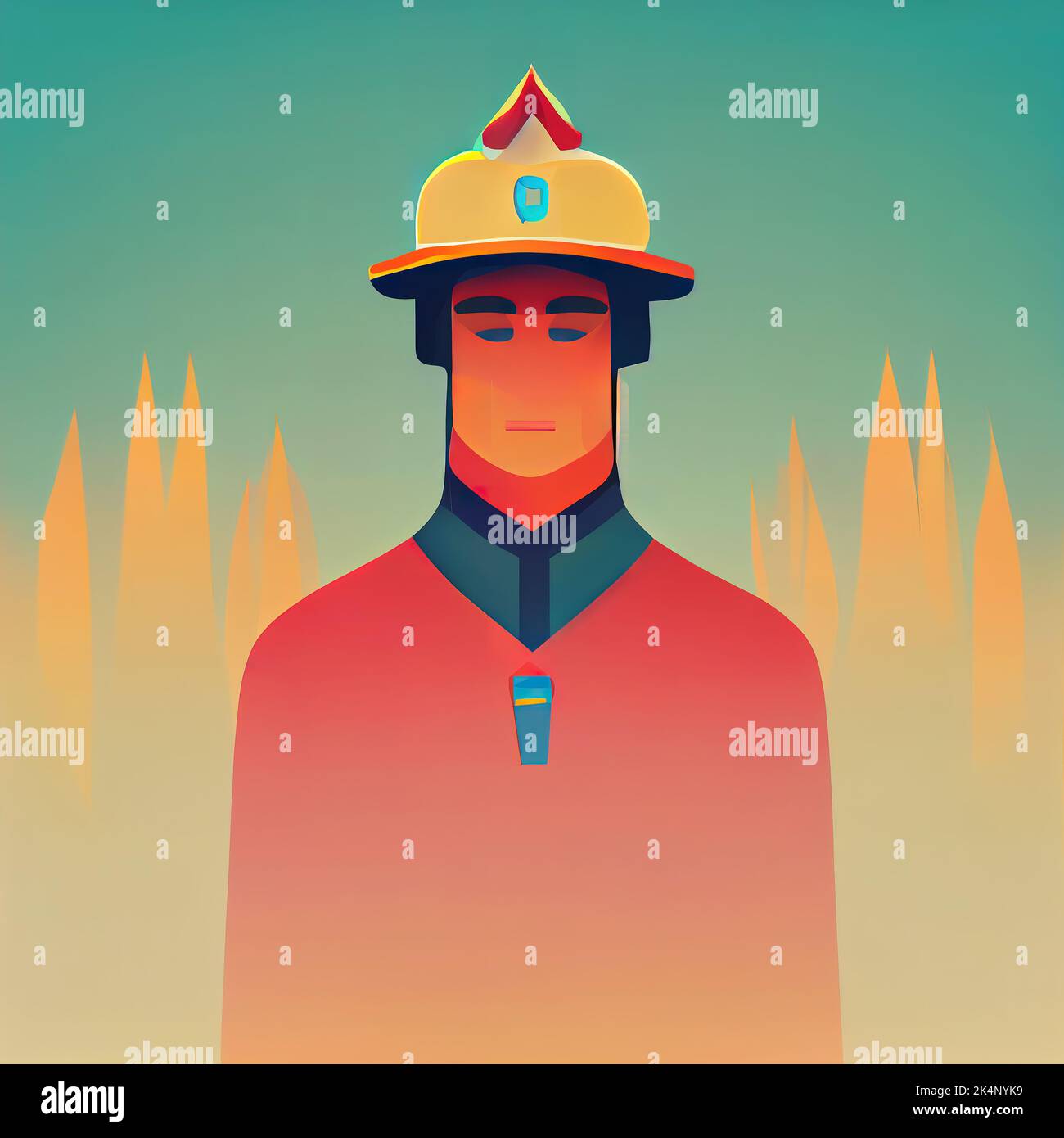 Abstract portrait of firefighter. Fireman color flat illustration ...