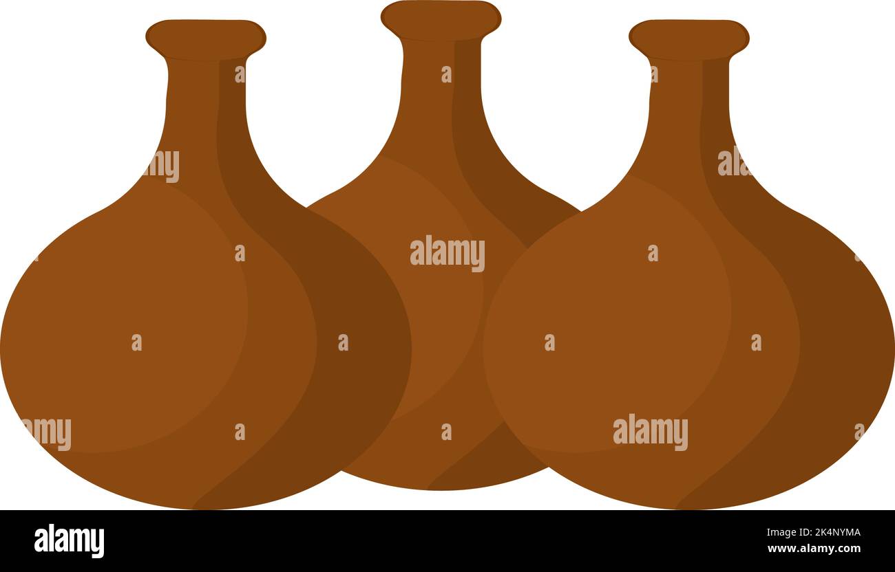 Three clay water jugs, illustration, vector on a white background Stock ...