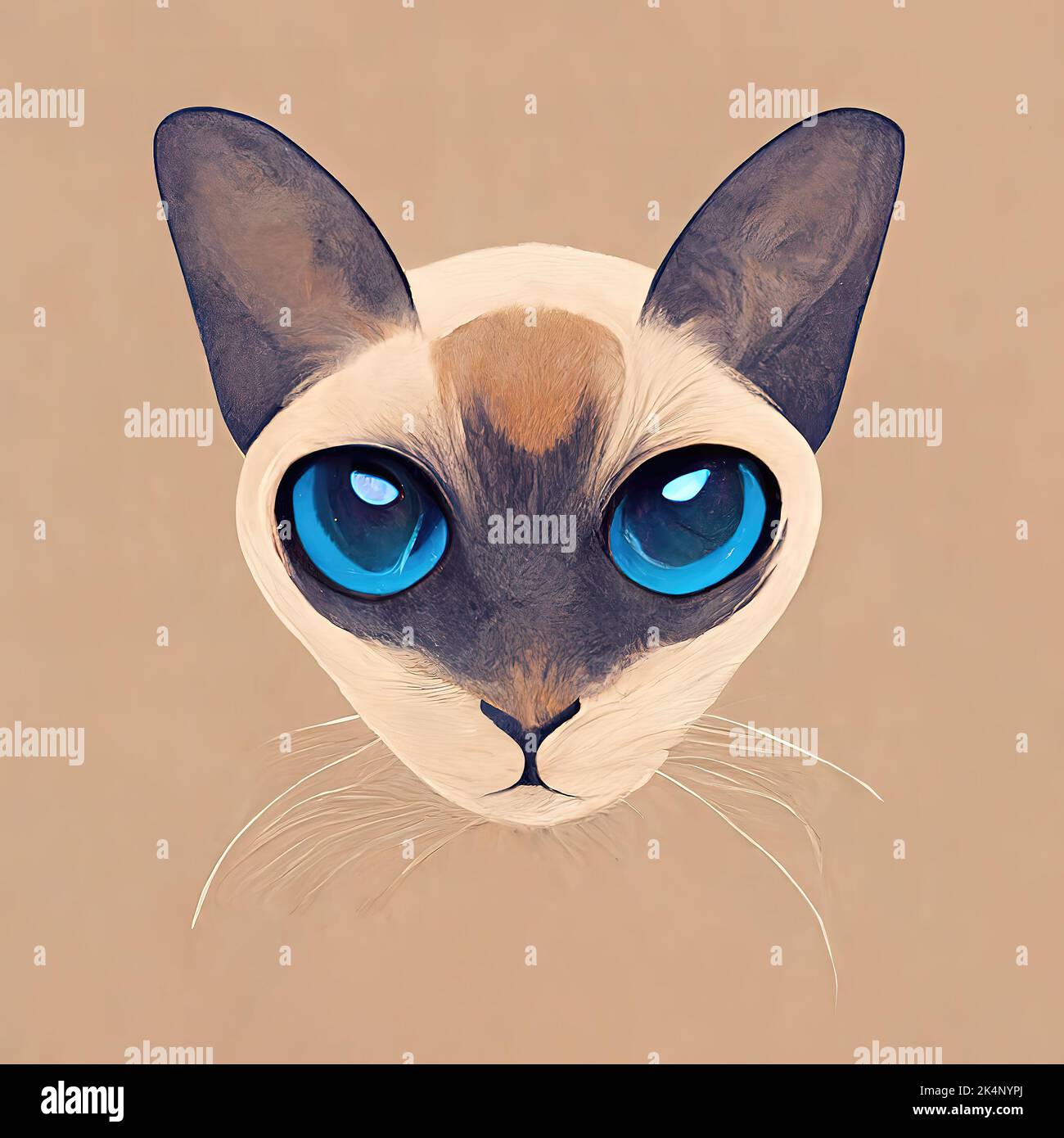 The muzzle of Siamese cat with blue eyes. Digital illustration Stock ...