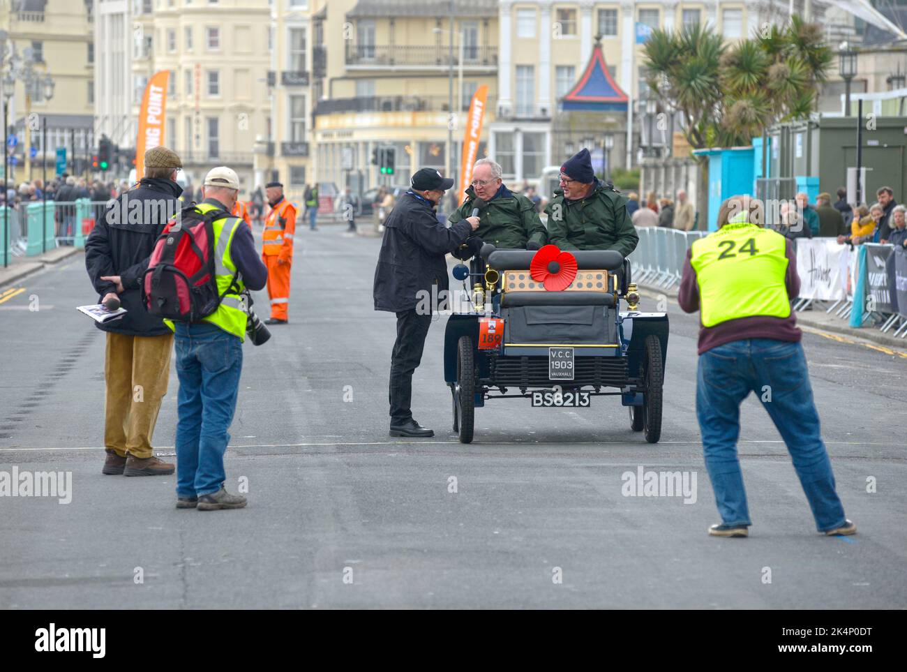 A 1903 Vauxhall arrives at the finish line in Brighton having completed ...