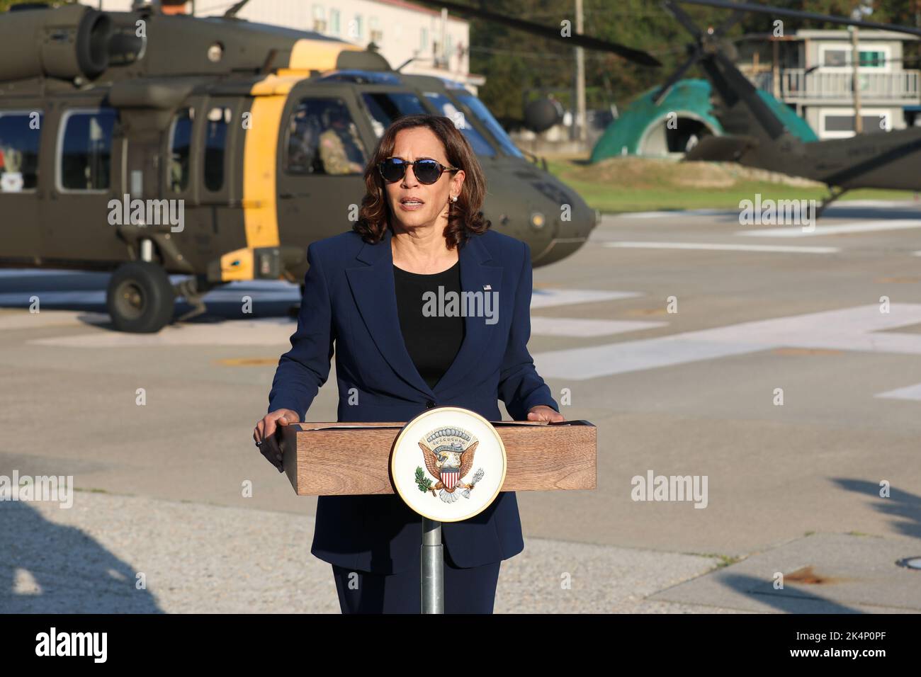 U.S. Vice President Kamala Harris gives a speech on the United States ...