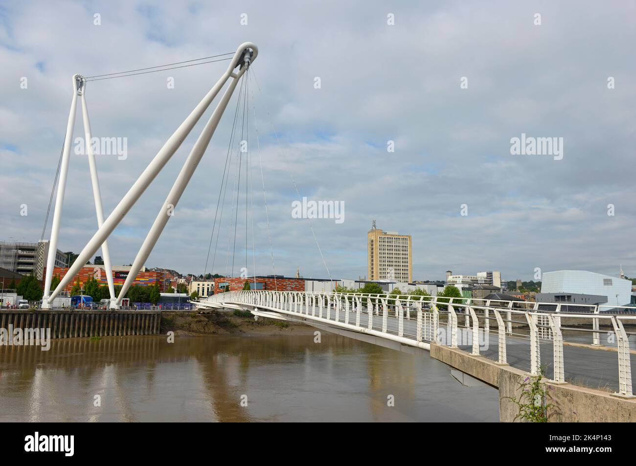 The unusual design of Newport city footbridge in central Newport, Wales ...