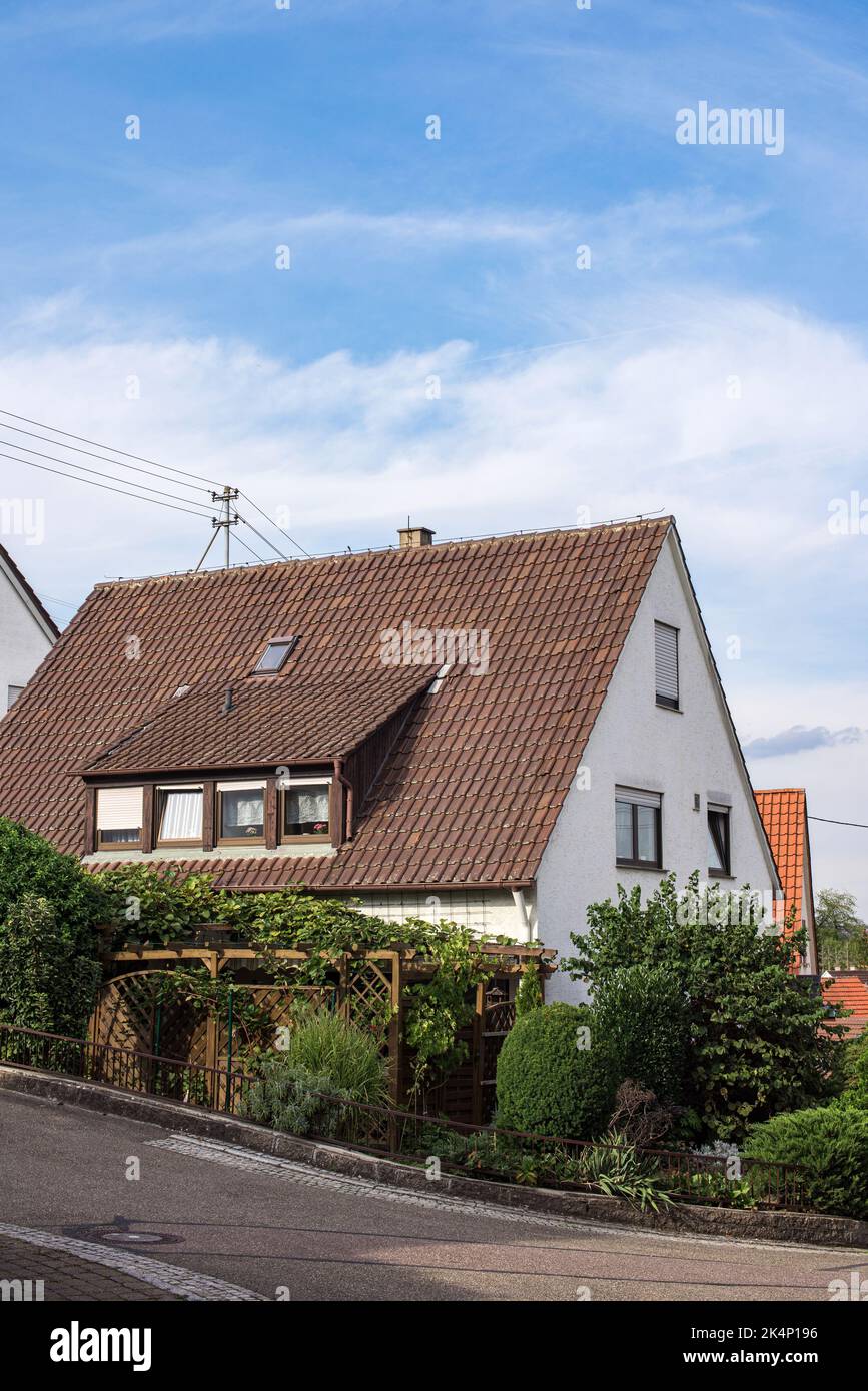 Traditional small house with beautiful outdoor decor facade in Germany ...