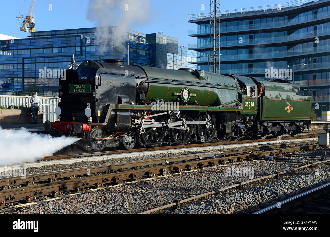 Steam locomotive 'Clan Line' moves at Bristol Temple Meads railway ...
