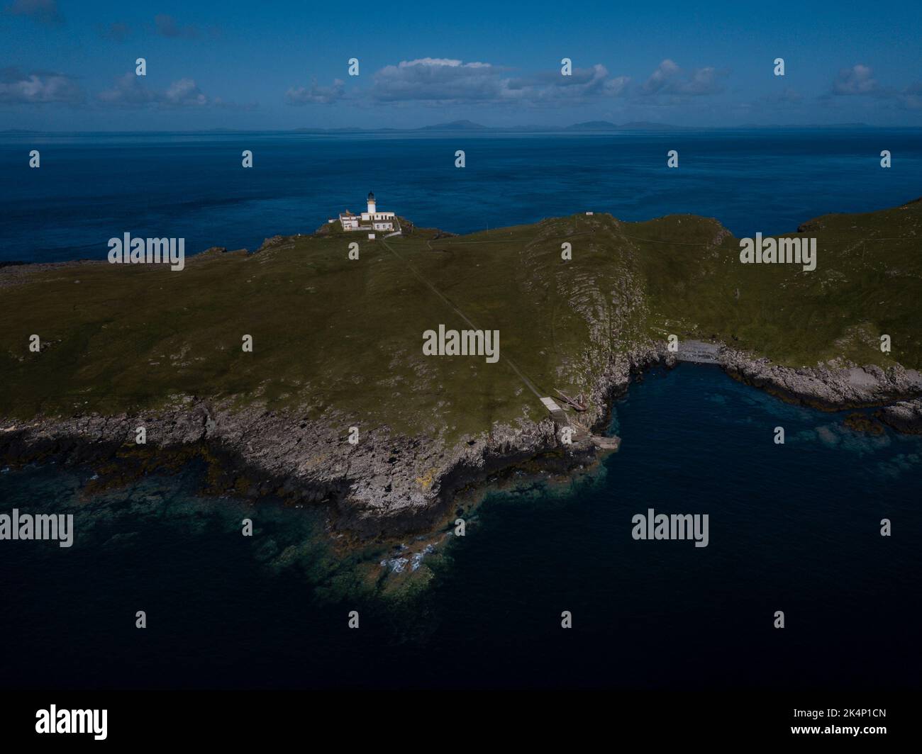 Aerial view of Neist Point Lighthouse on the Isle of Skye in Scotland ...