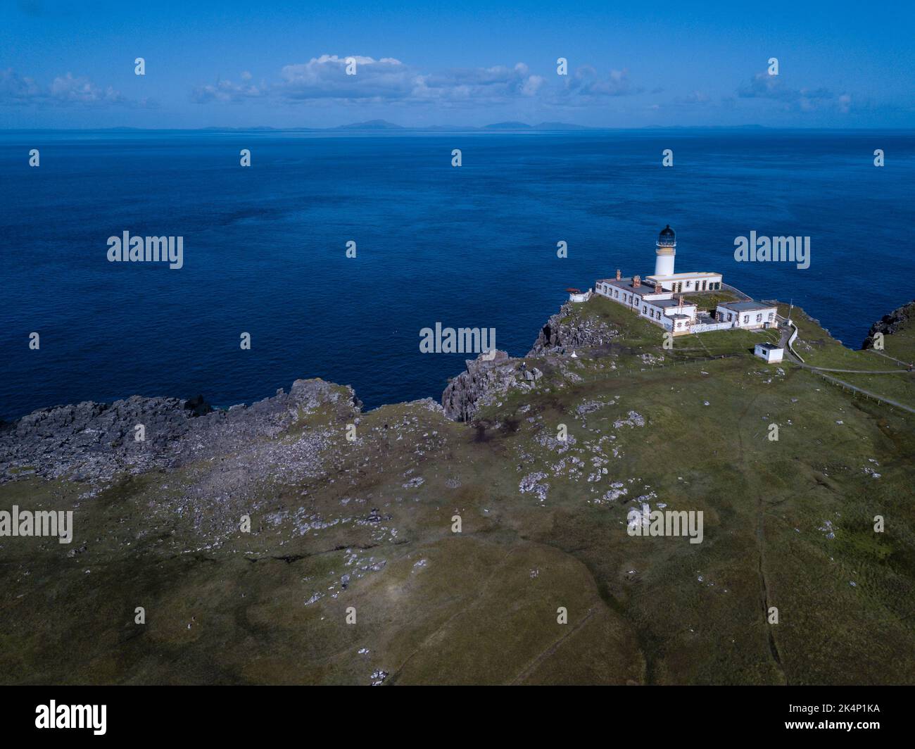 Aerial view of Neist Point Lighthouse on the Isle of Skye in Scotland ...