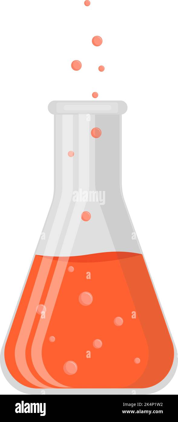 Conical flask with red liquid, illustration, vector on a white ...