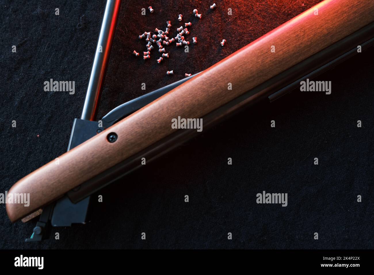 Rifle gun break in two with air pellets for hunting on cloth dark ...