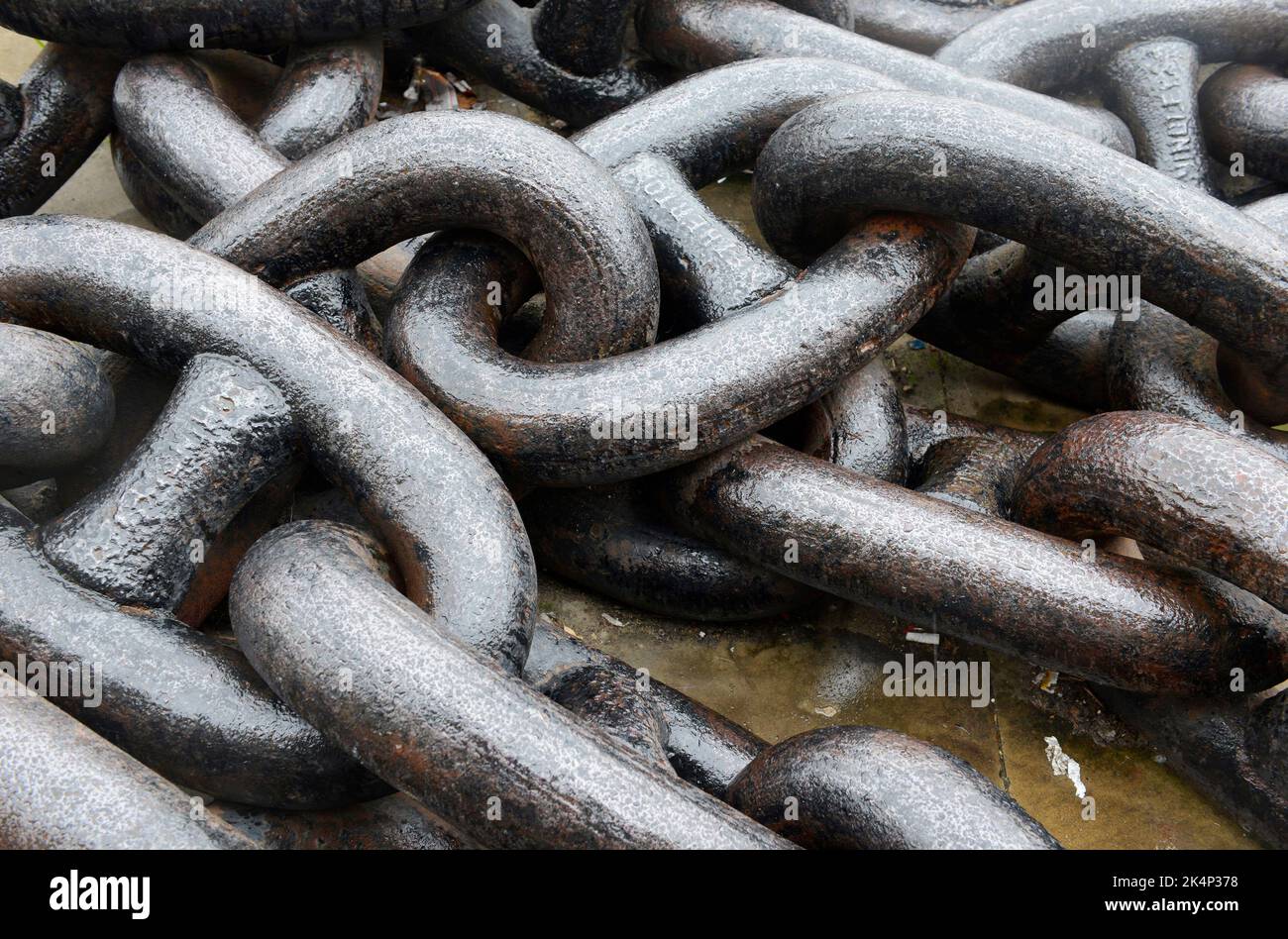 Ship chains at Butler's Wharf by Tower Bridge in central London just ...
