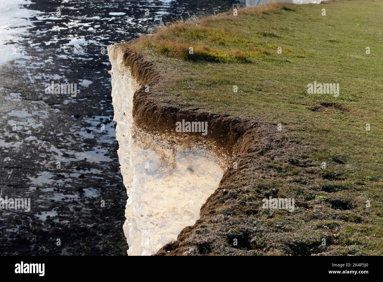 Very clear and thin soil layer on top of the chalk rock formation at ...