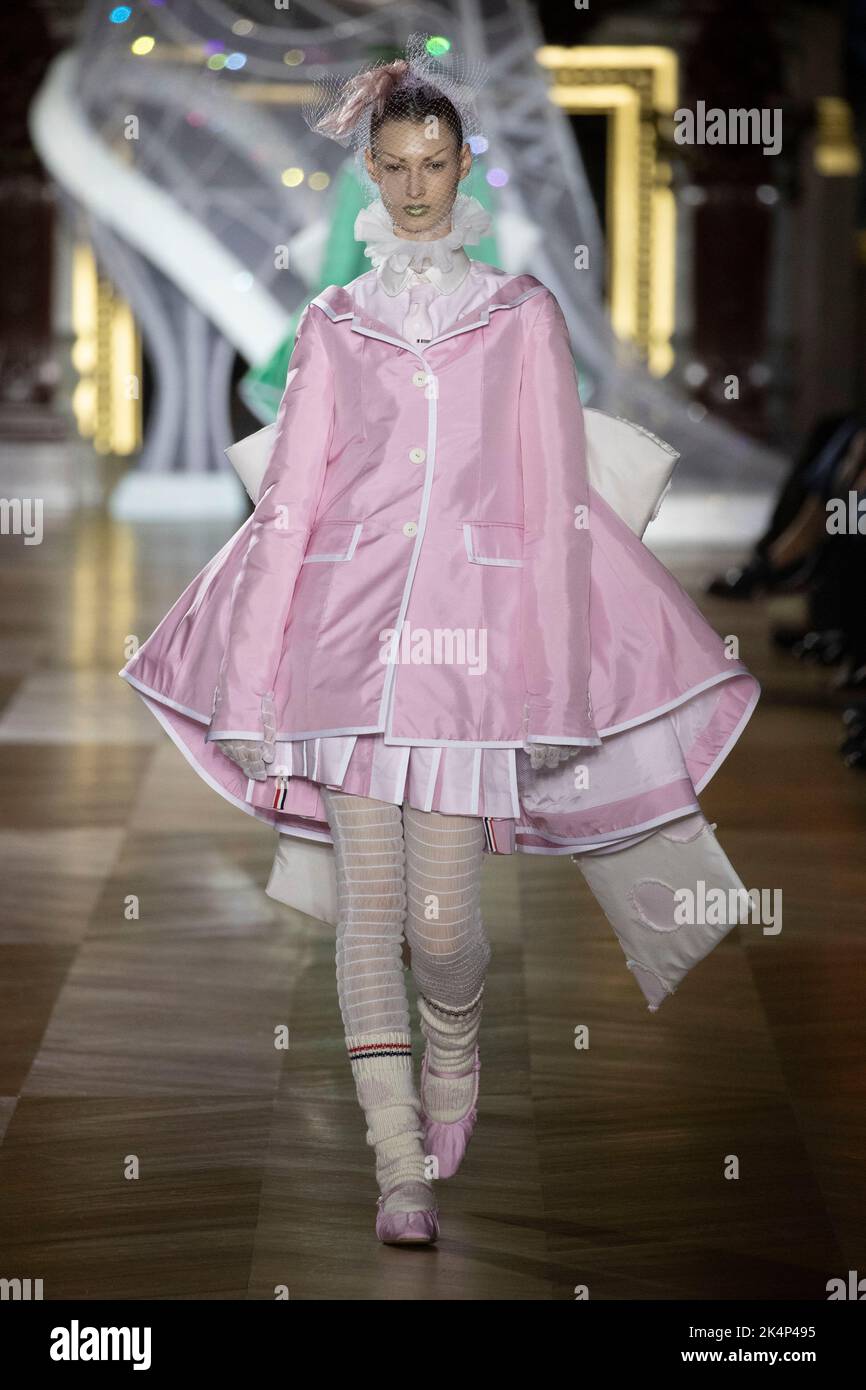Paris, France on October 3, 2022. A model walks on the runway at the Thom Browne fashion show ...