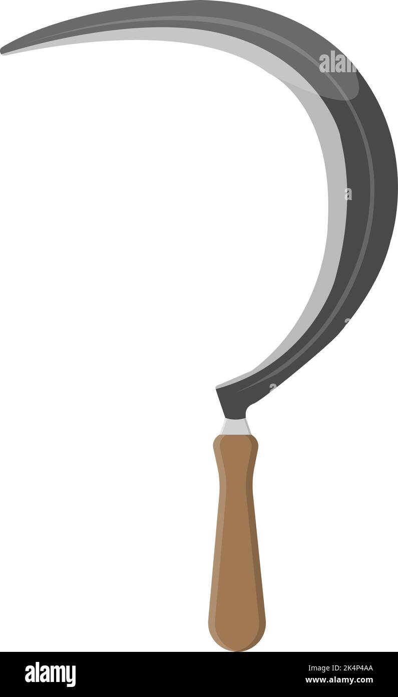 Sickle with wooden handle, illustration, vector on a white background ...