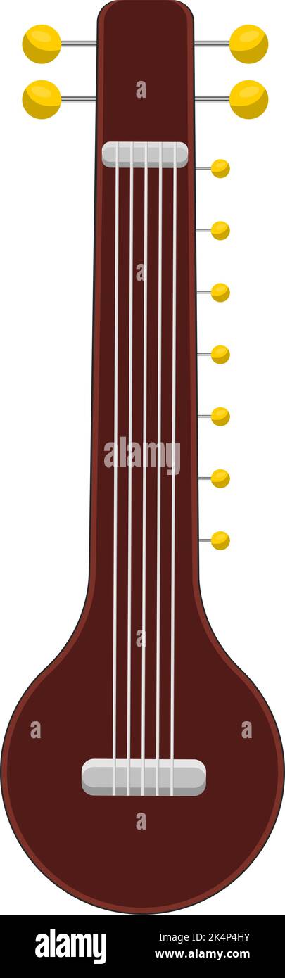 Brown sitar, illustration, vector on a white background Stock Vector ...