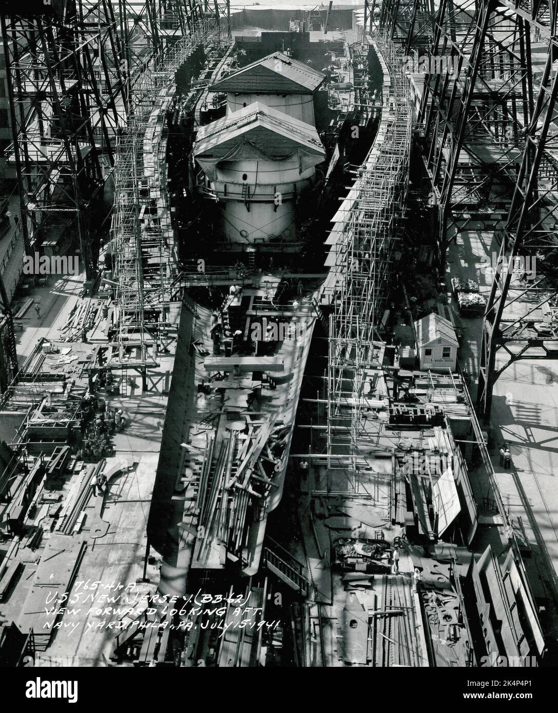 Photograph of the USS New Jersey (BB-62) under construction, July 1941 ...