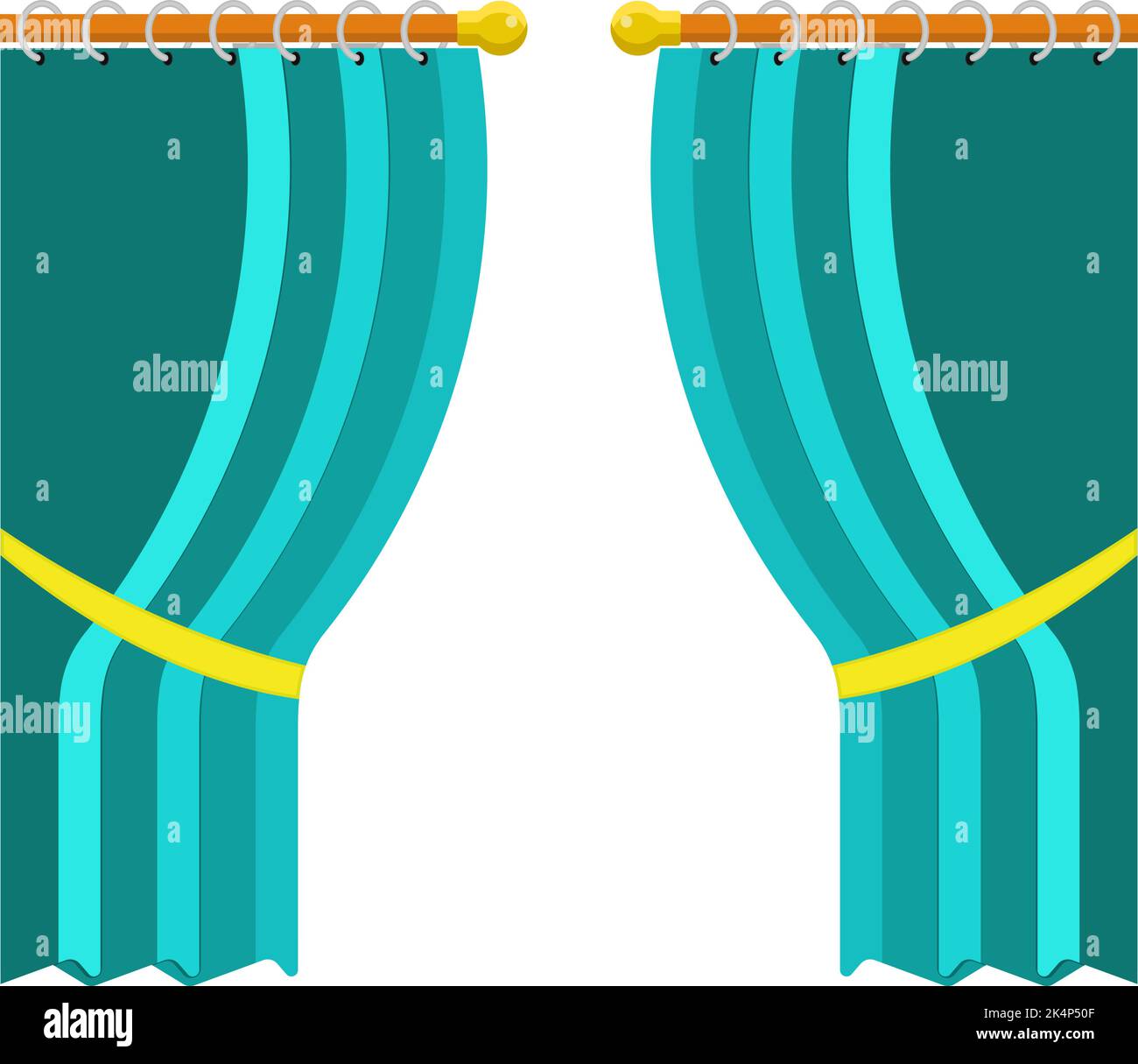 Green curtains, illustration, vector on a white background Stock Vector ...