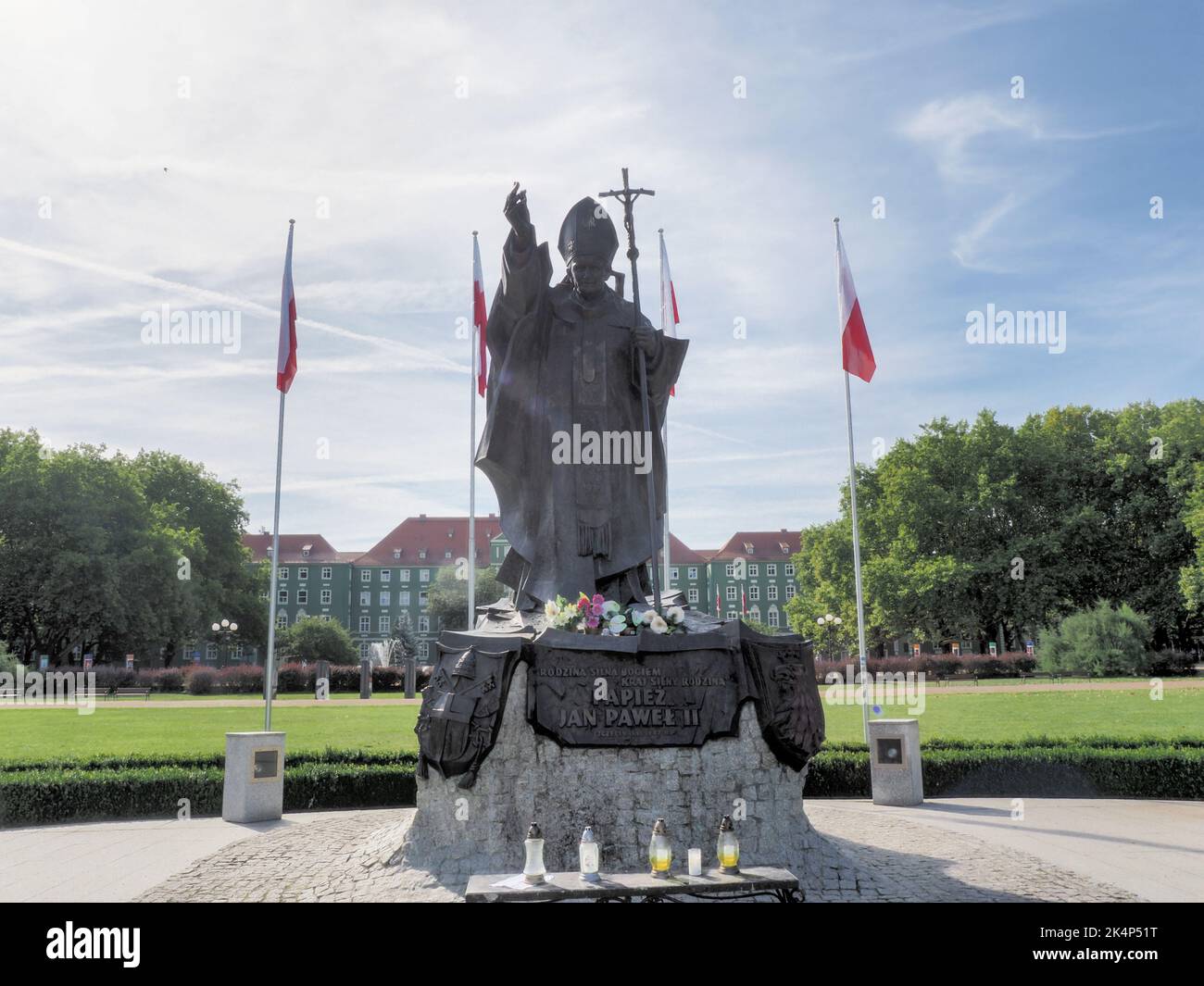 Szczecin, Poland - August 13, 2018: statue dedicated to Pope Karol ...
