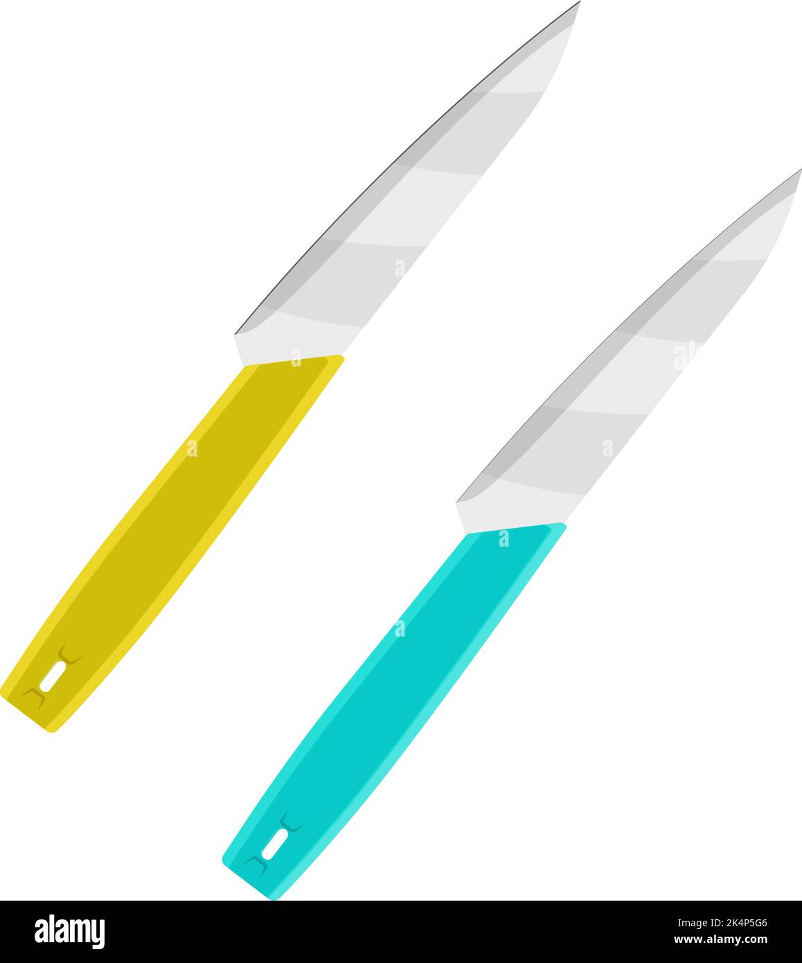 Two small colorful kitchen knives, illustration, vector on a white ...