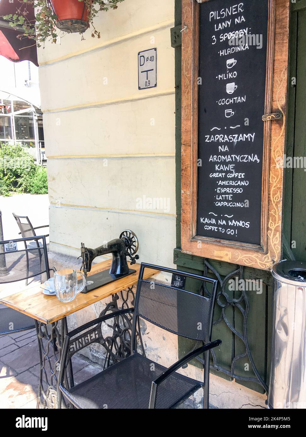 Krakow, Poland - August 4, 2018: Singer klub café with sewing machines ...