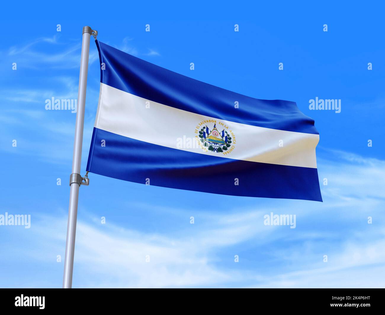 Beautiful El Salvador flag waving in the wind with sky background - 3D ...