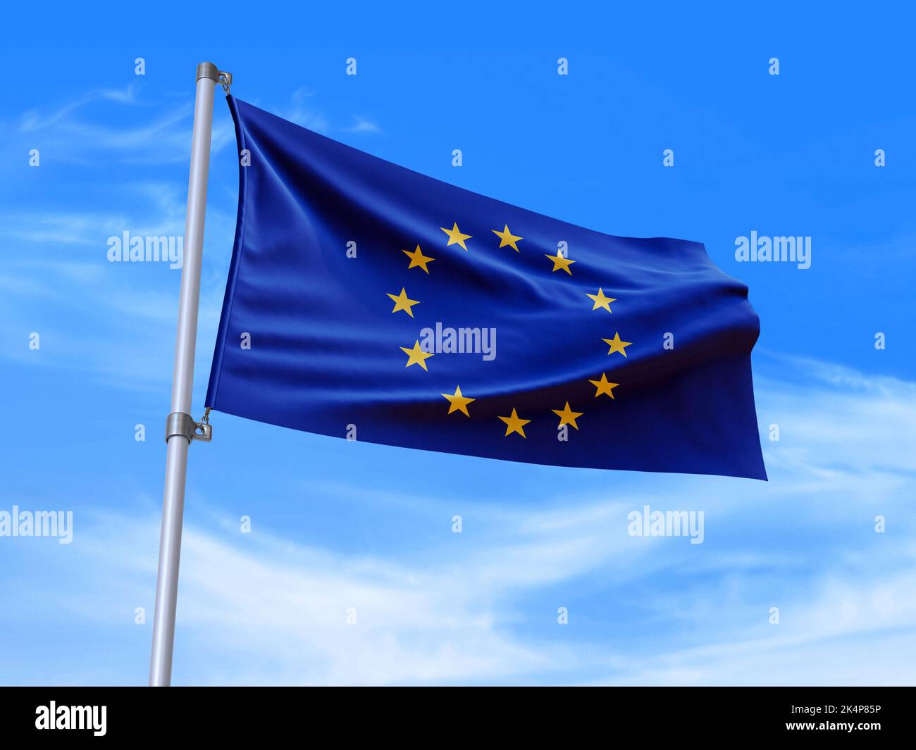 Beautiful Europe flag waving in the wind with sky background - 3D ...