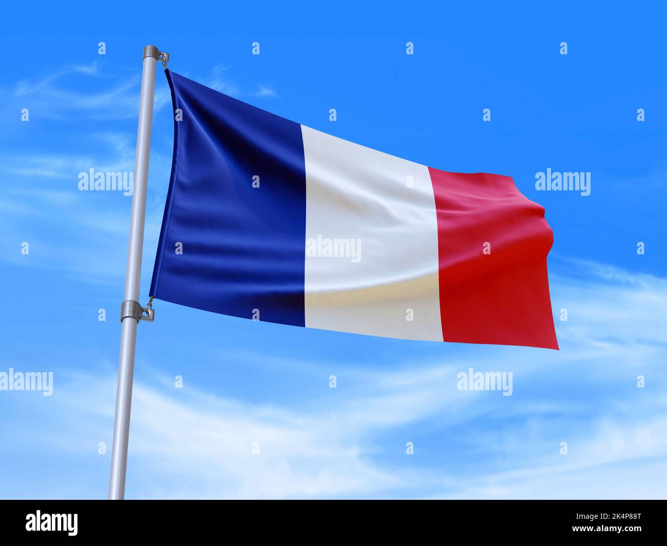Beautiful France flag waving in the wind with sky background - 3D illustration - 3D render Stock ...