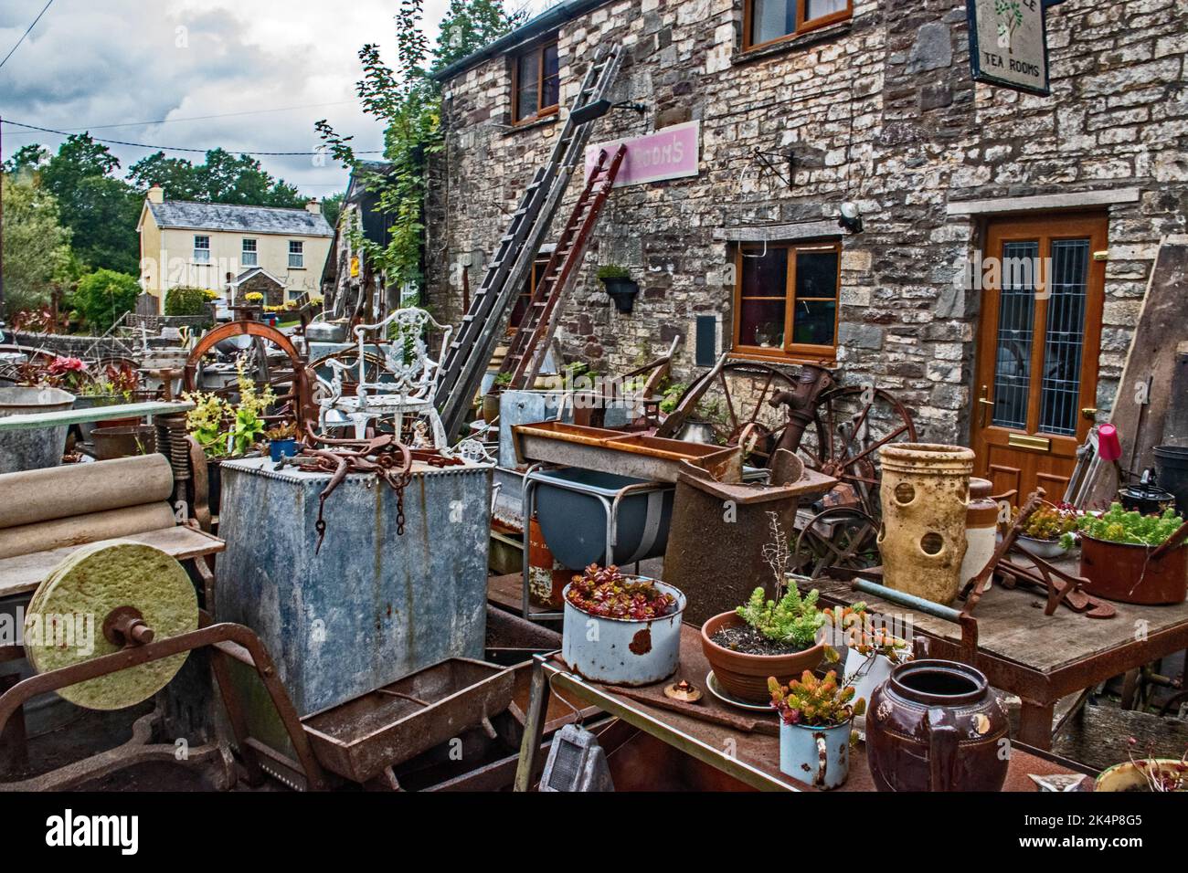 An outdoor antique dealer display at Trecastle, (Welsh: Trecastell ...