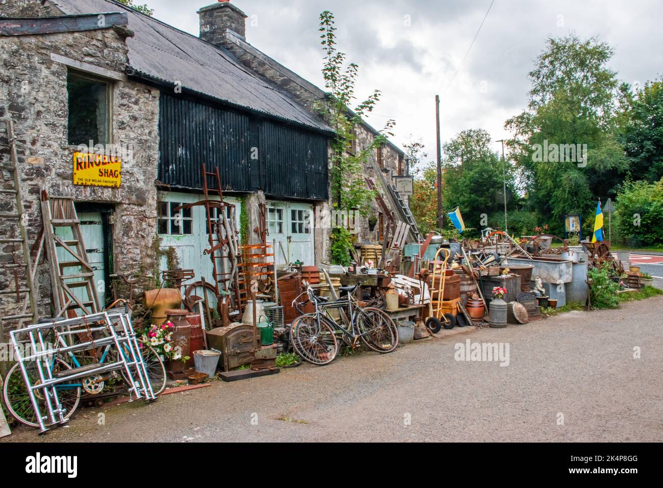 An outdoor antique dealer display at Trecastle, (Welsh: Trecastell ...