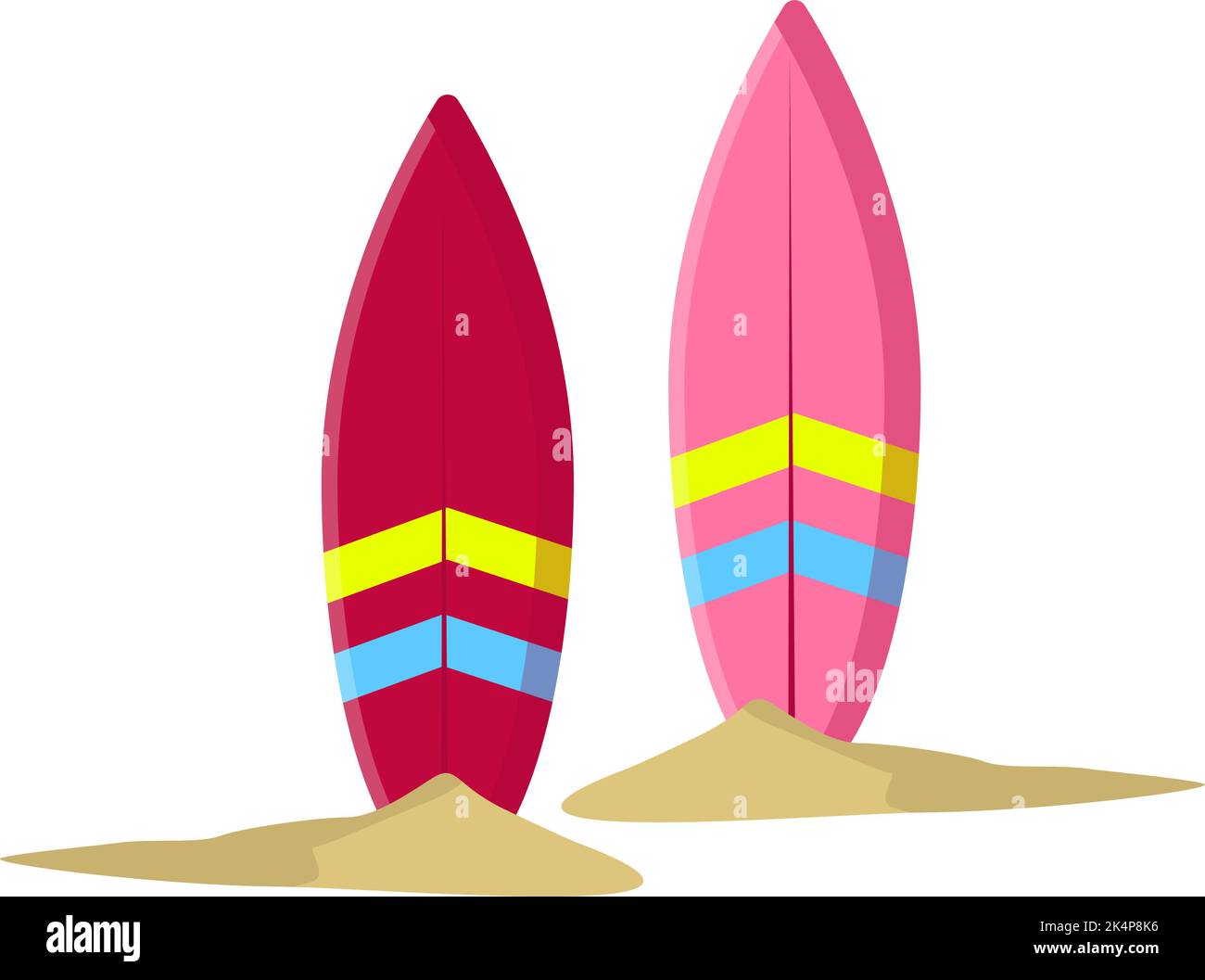 Red and pink surfboards, illustration, vector on a white background ...
