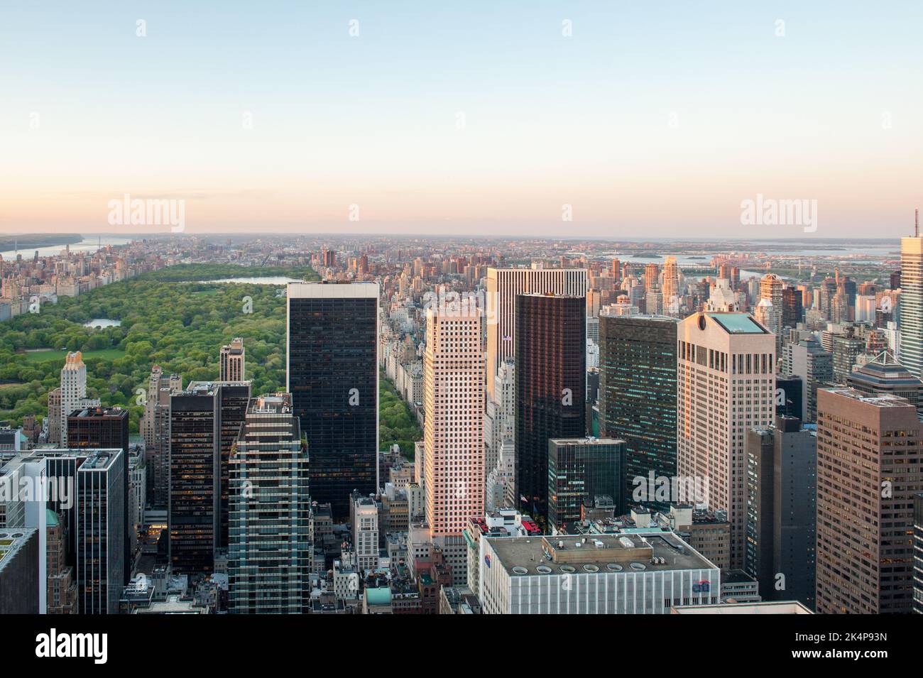 Aerial view of Central Park and Manhattan before sunset in New York ...